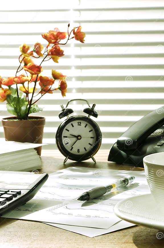 Office desk at morning stock image. Image of business - 24832835