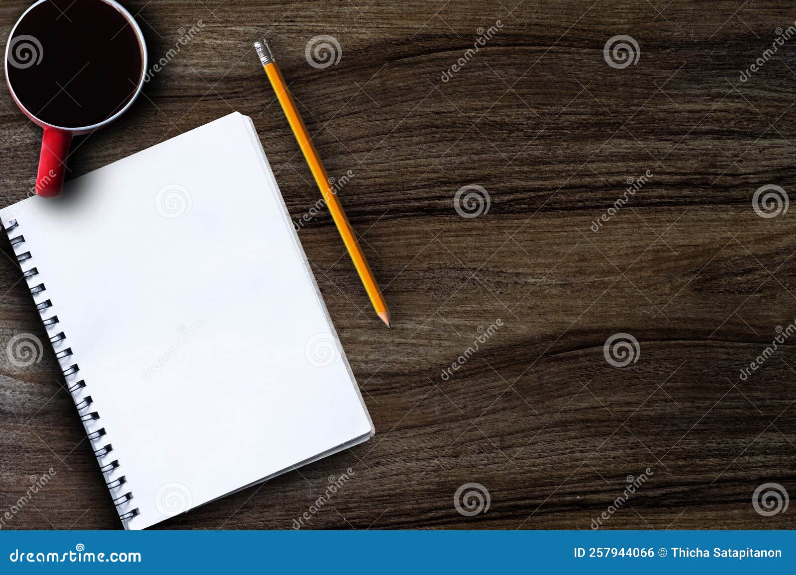 Office Desk with Notebook and Pen. Table Top View with Space for Your ...