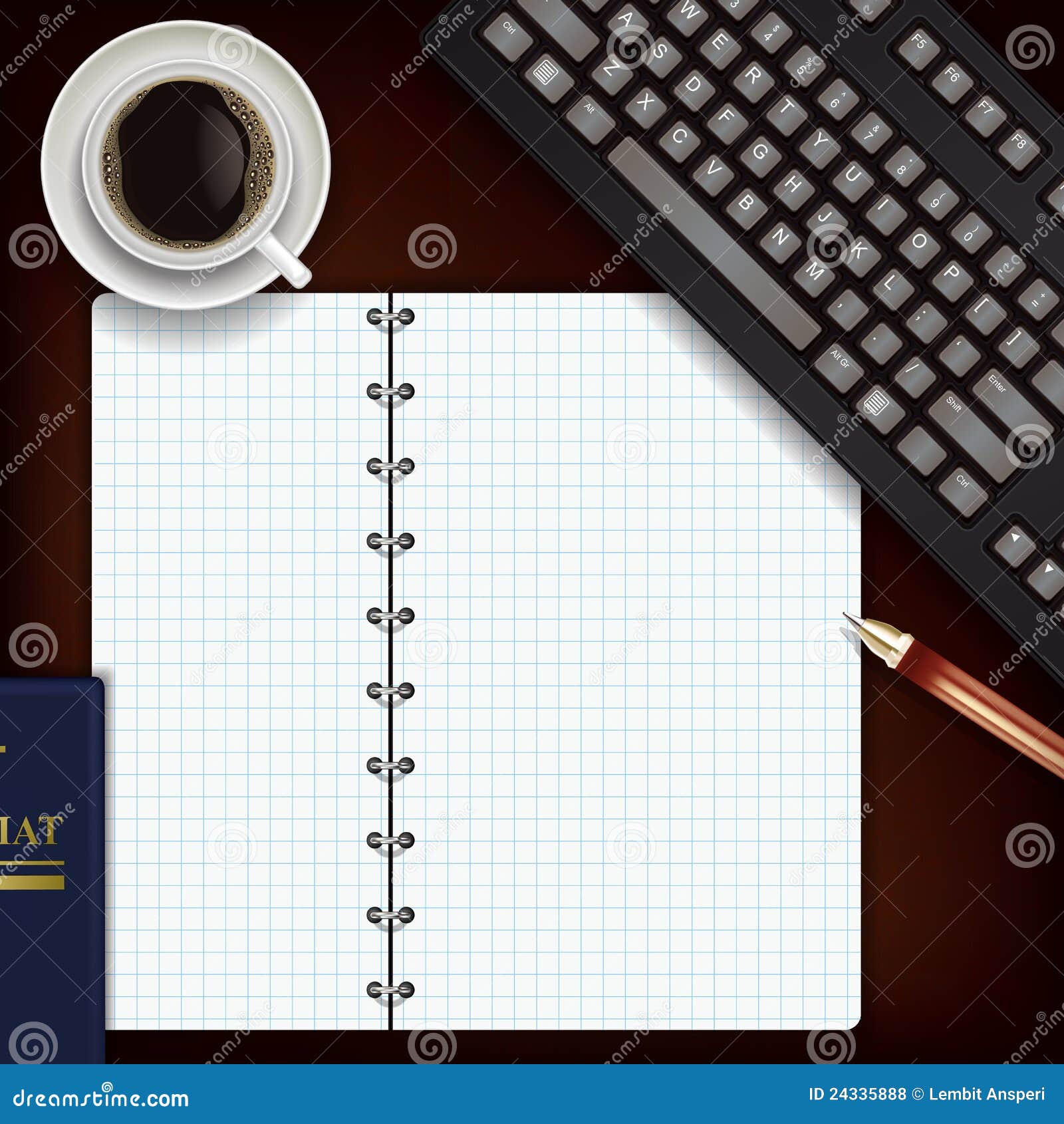 Office desk with notepad stock vector. Illustration of drink - 24335888