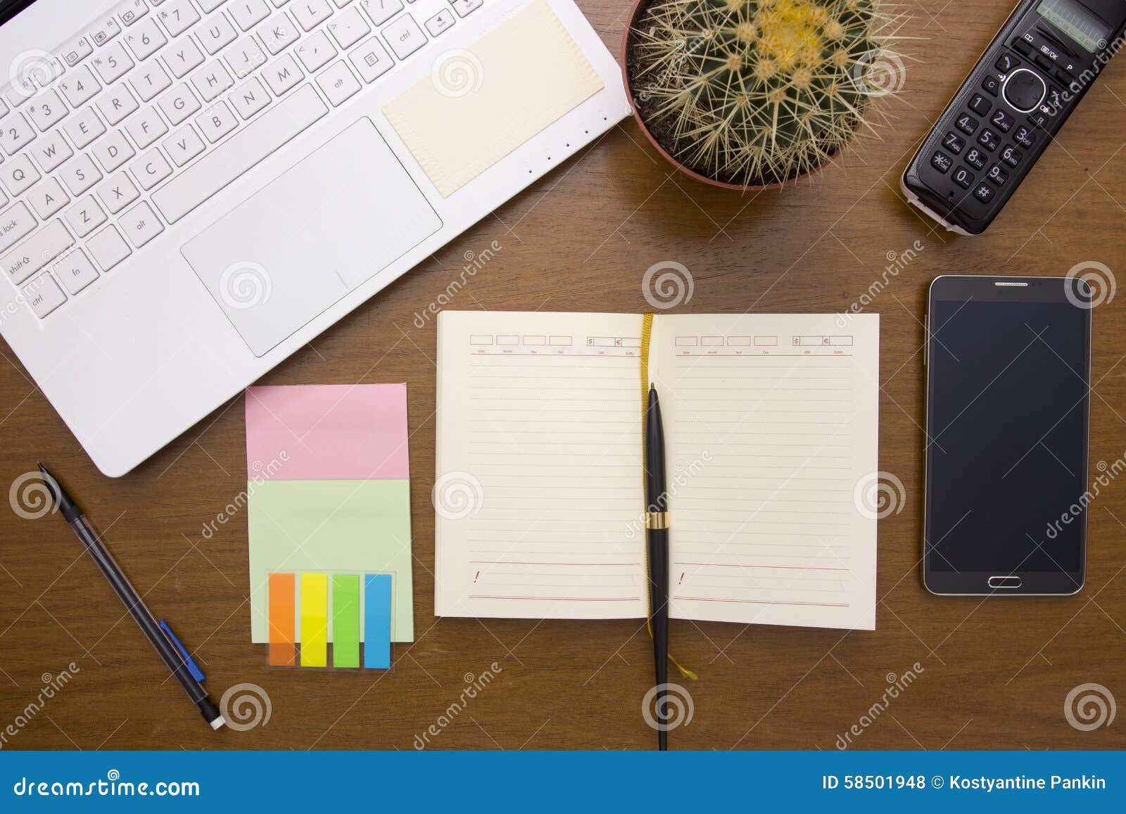 Office Desk with Office Items Stock Photo - Image of computer, apple ...