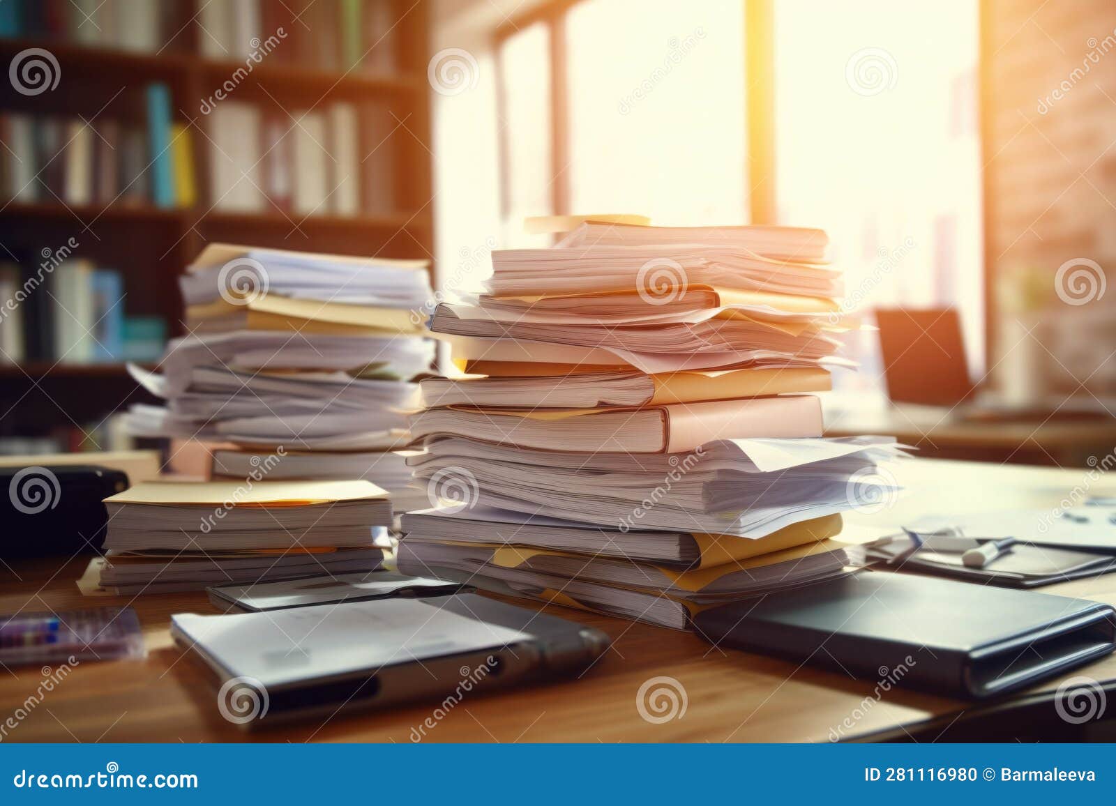 Office Desk with an Organized Stack of Papers. Unfinished Documents on ...