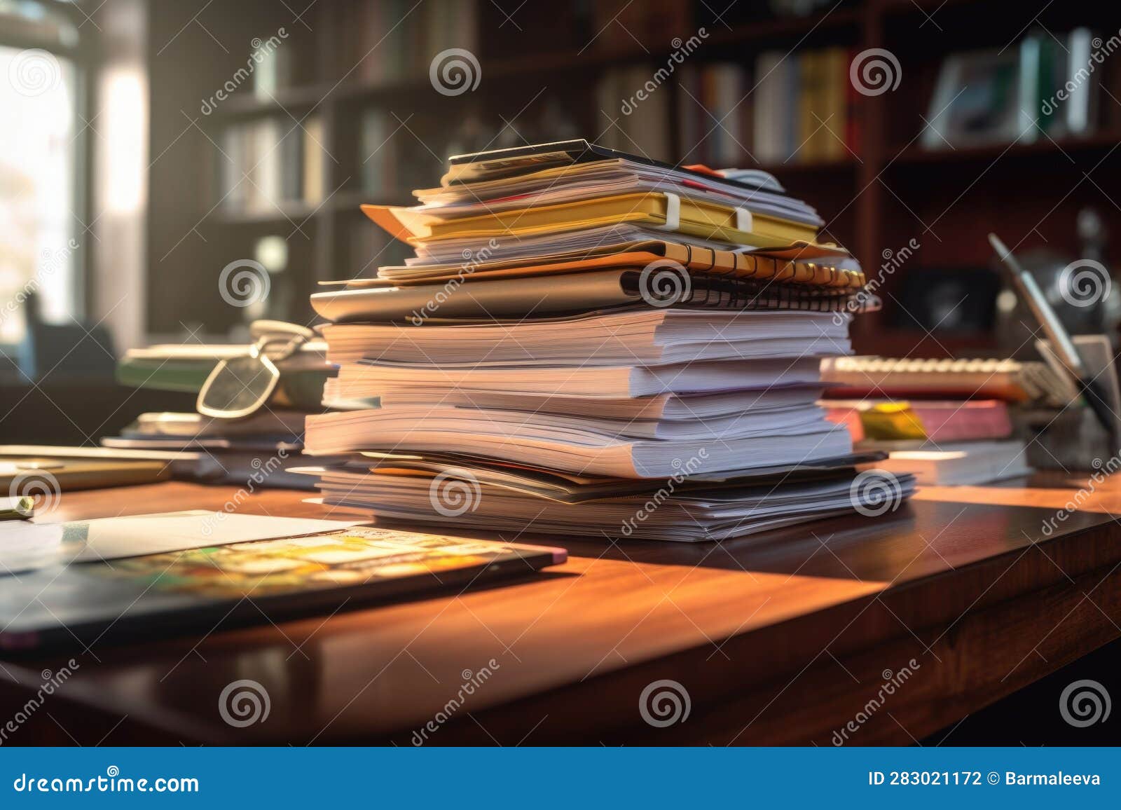 Office Desk with an Organized Stack of Papers. Unfinished Documents on ...