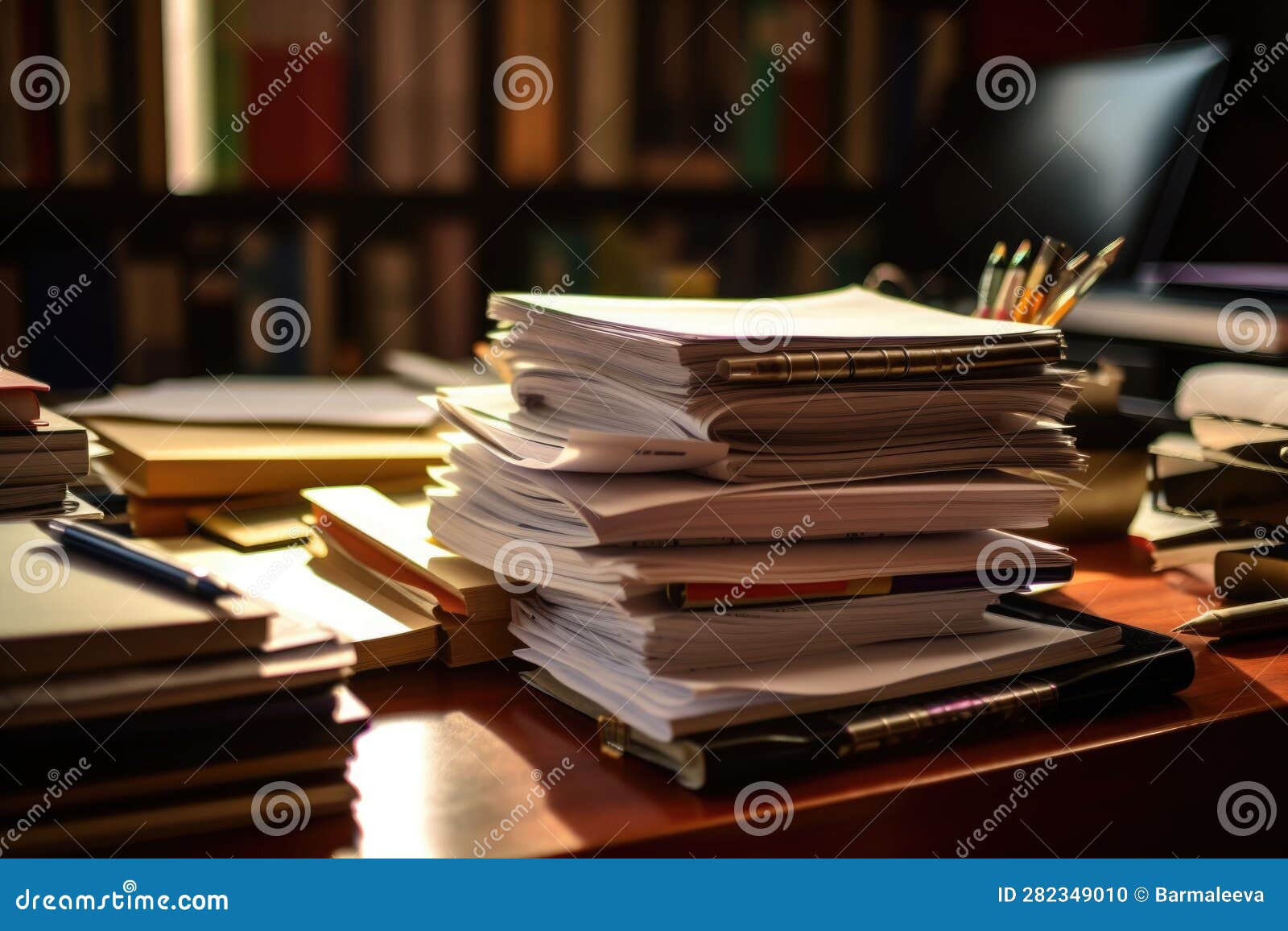 Office Desk with an Organized Stack of Papers. Unfinished Documents on ...