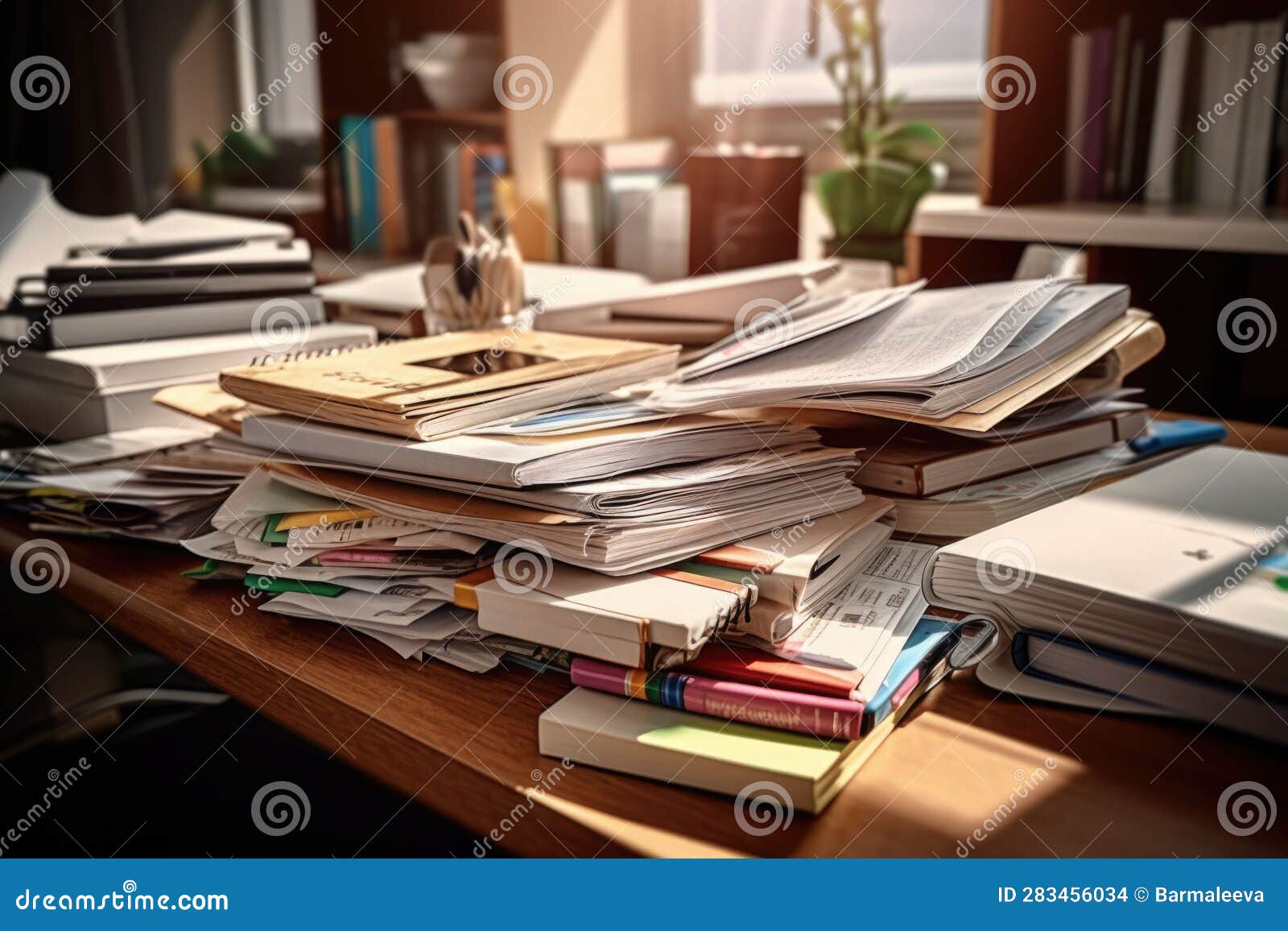 Office Desk with an Organized Stack of Papers. Unfinished Documents on ...