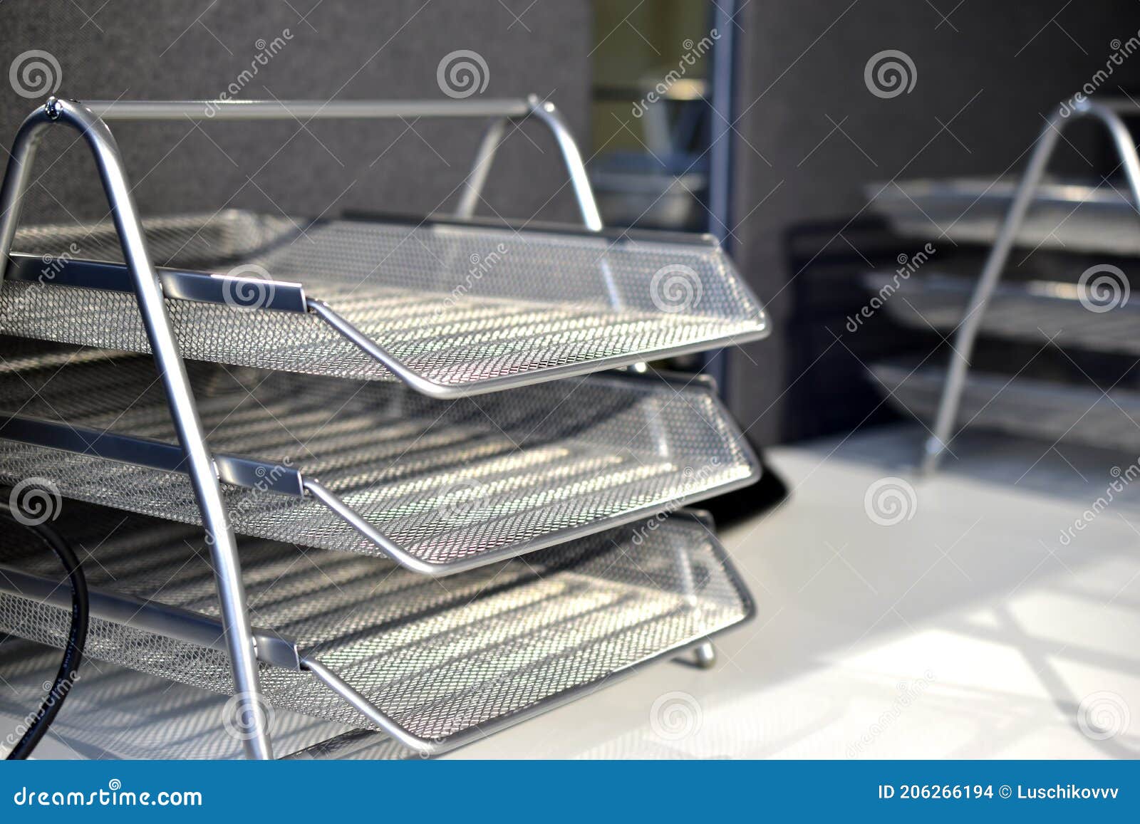 Office Desk With Paper And PC Stands Stock Photo - Image of desk ...