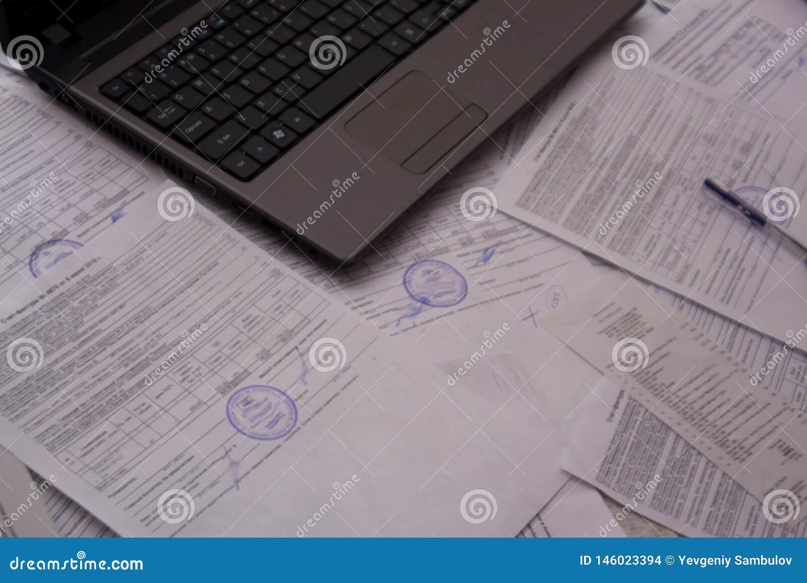 Office Desk with Papers, Receipts and Documents. Work with Documents at ...