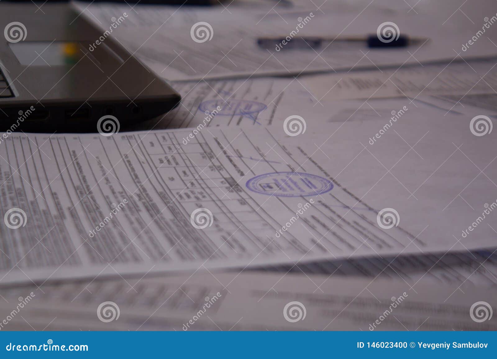 Office Desk with Papers, Receipts and Documents. Work with Documents at ...