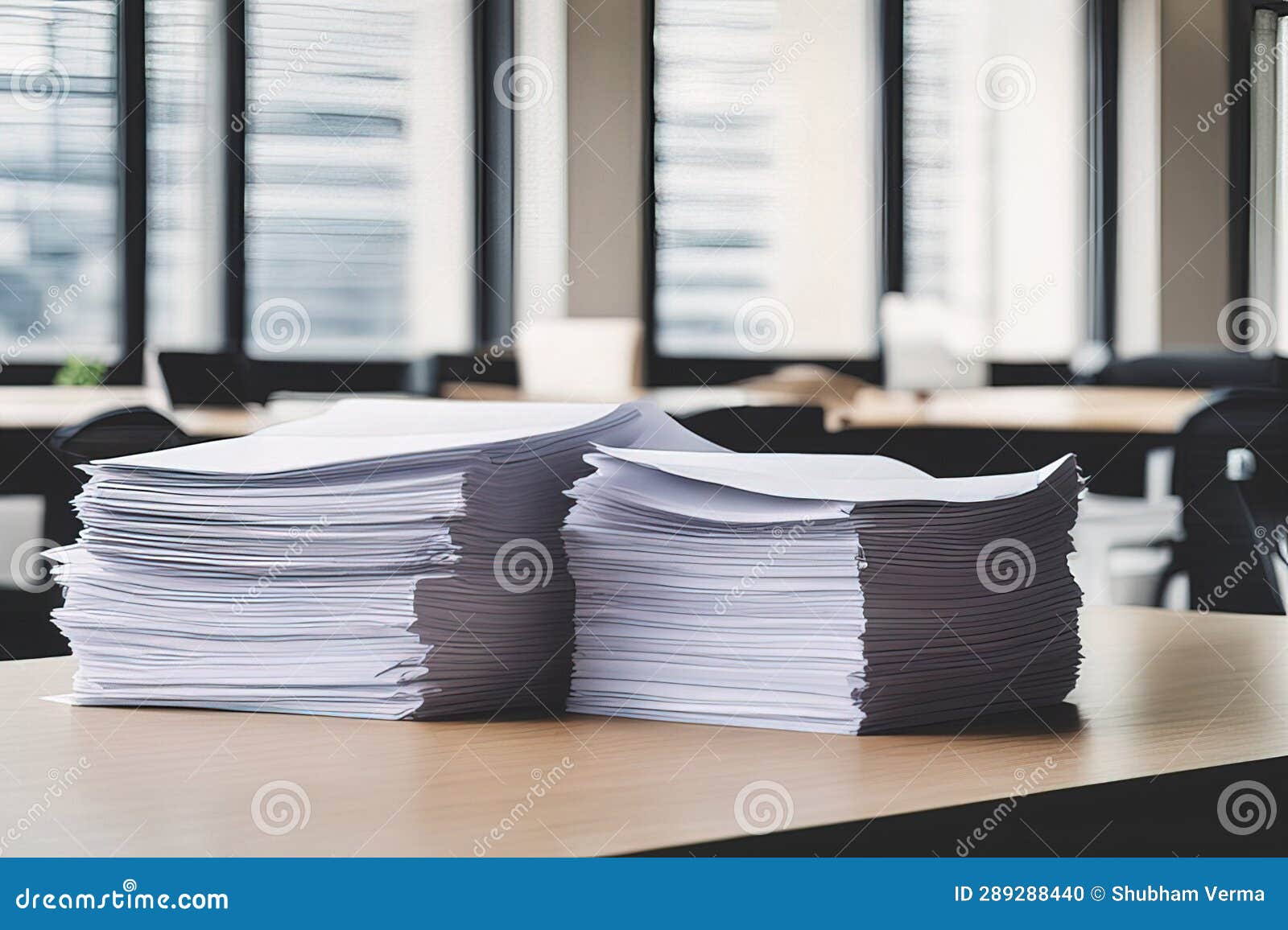 Office Desk with Papers and Stack of Paper and Documents, Business and ...