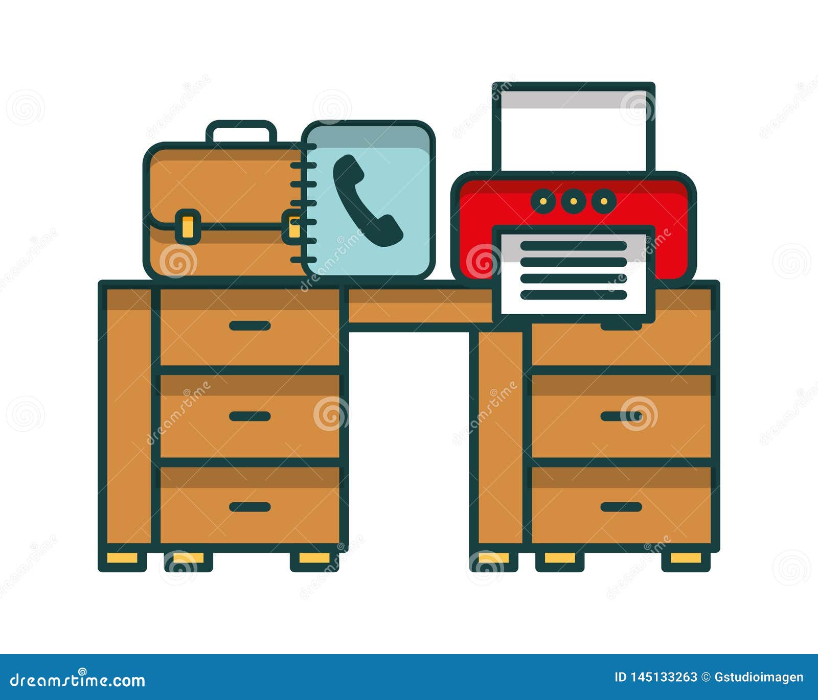 Office with Desk and Printer Workplace Stock Vector - Illustration of ...