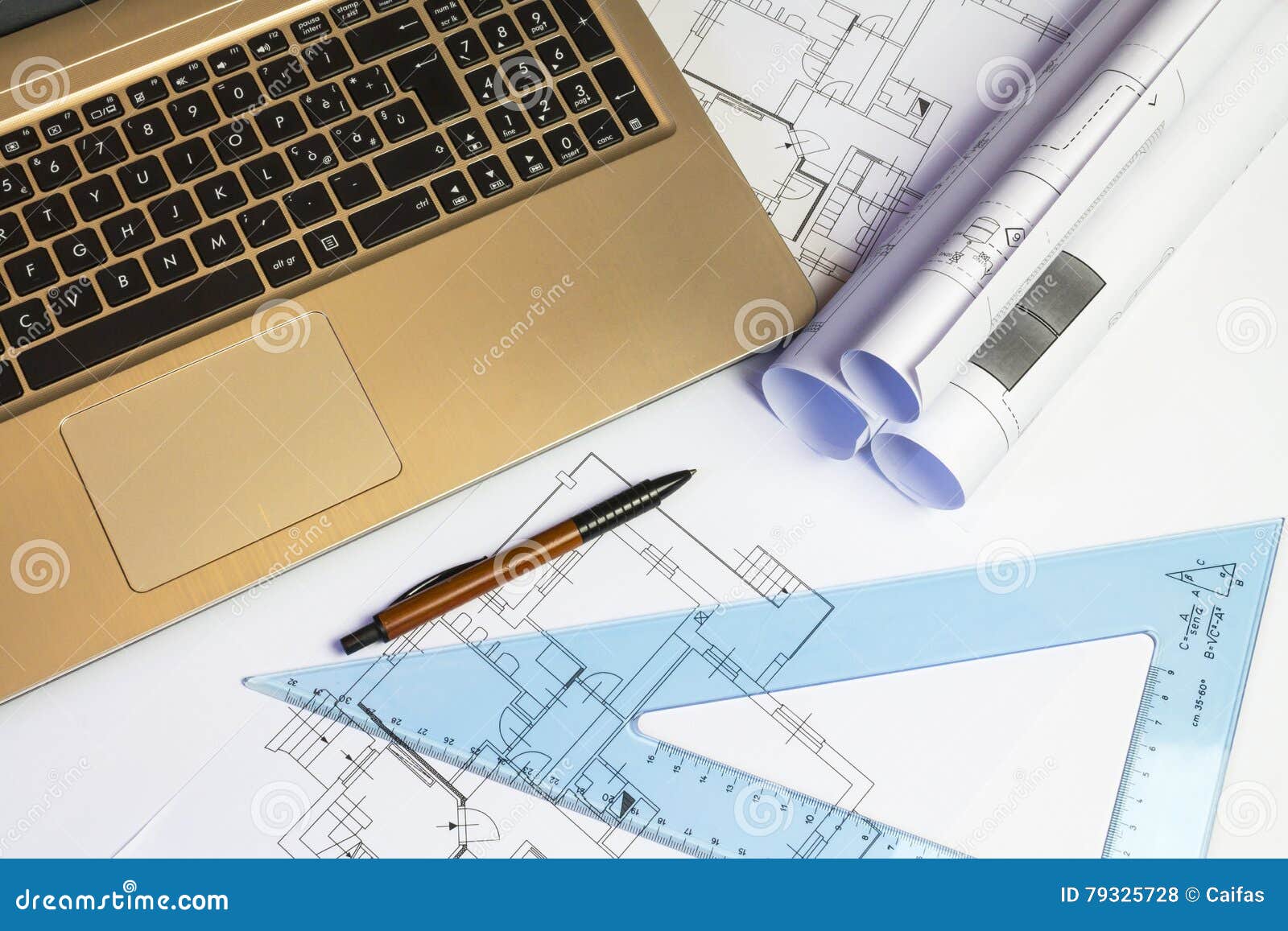 An Office Desk with the Project Papers Stock Photo - Image of ruler ...