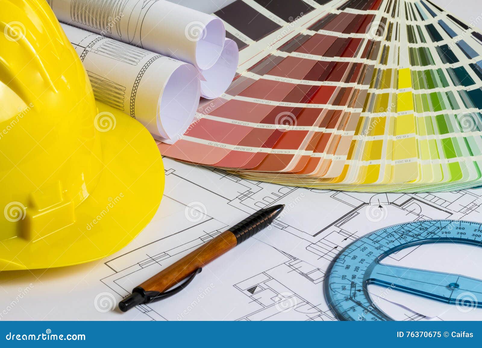 An Office Desk with the Project Papers Stock Image - Image of foreman ...