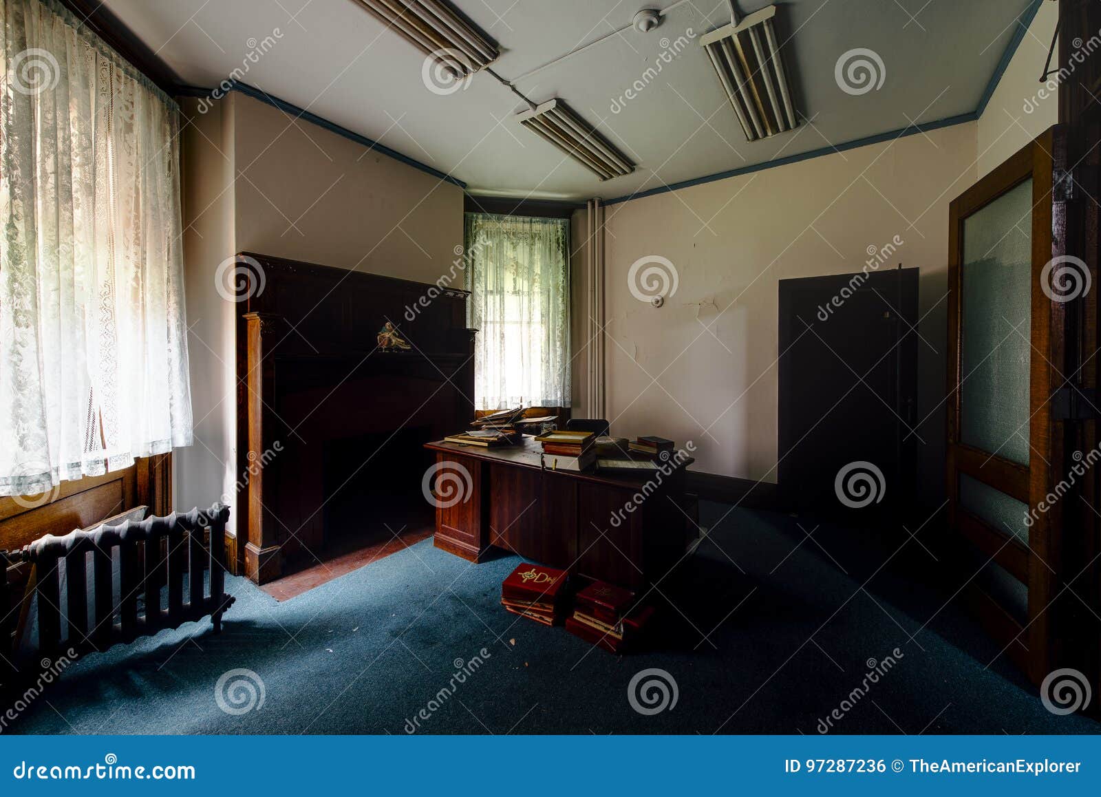 Office with Desk, Religious Books and Bust - Abandoned Church Rectory ...