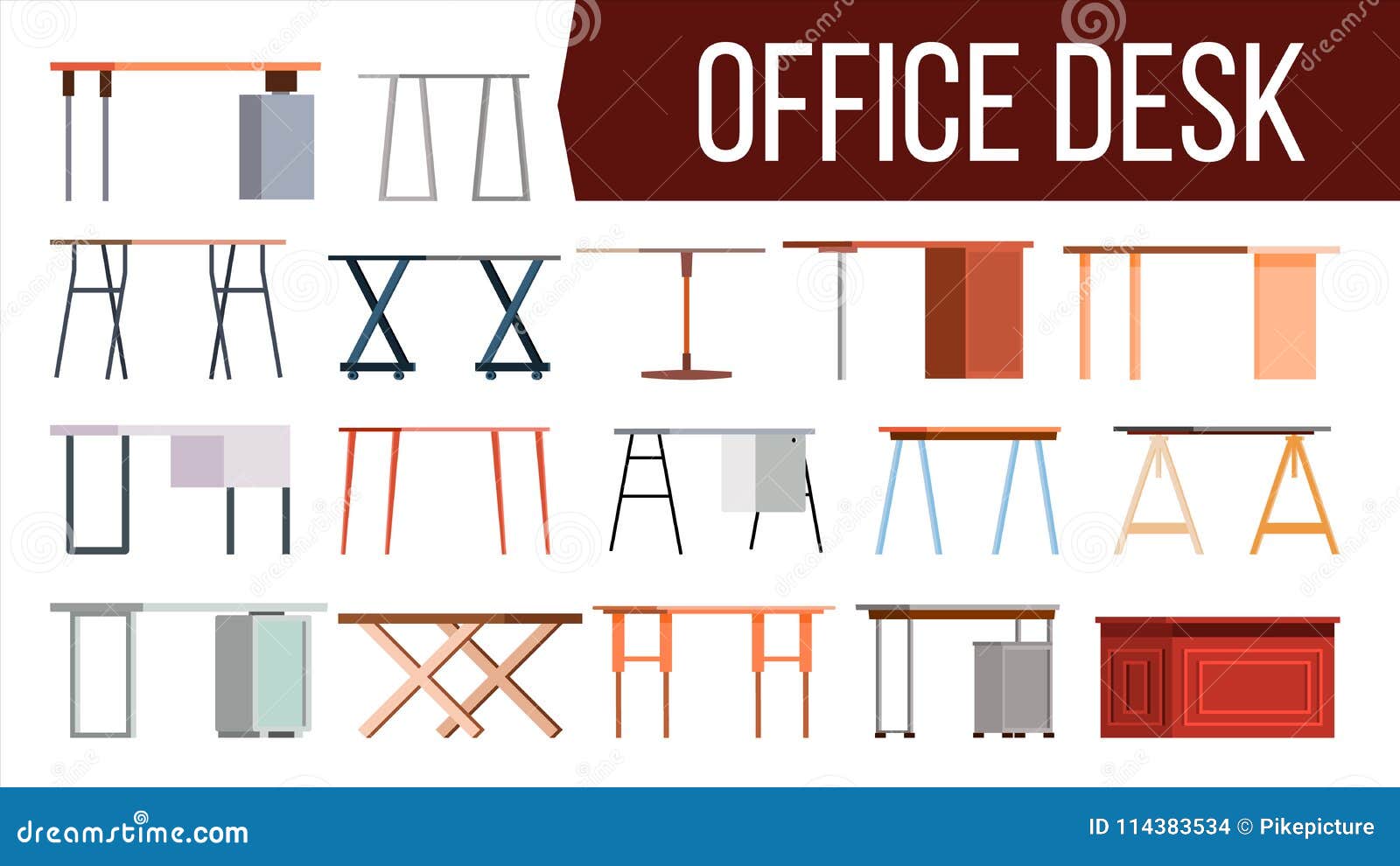 Office Desk Set Vector. Home Table. Office Creative Modern Desk ...
