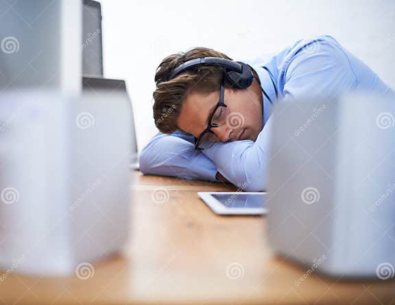 Office Desk, Sleep and Business Man Tired after Working on Project ...