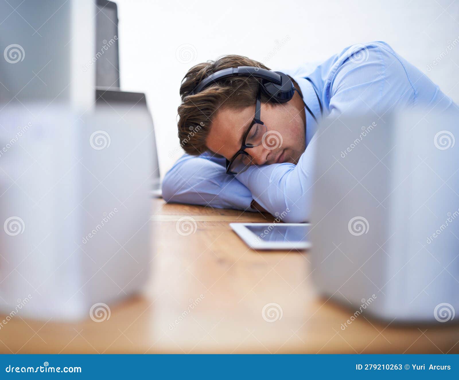 Office Desk, Sleep and Business Man Tired after Working on Project ...
