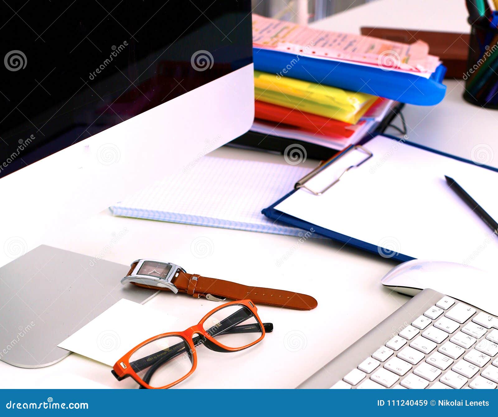 Office Desk a Stack of Computer Paper Reports Work Forms Stock Image ...
