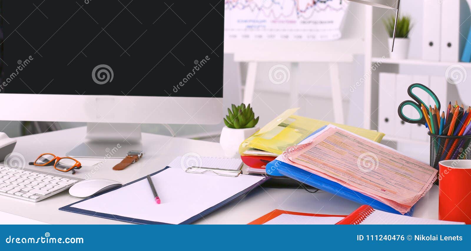 Office Desk a Stack of Computer Paper Reports Work Forms Stock Photo ...