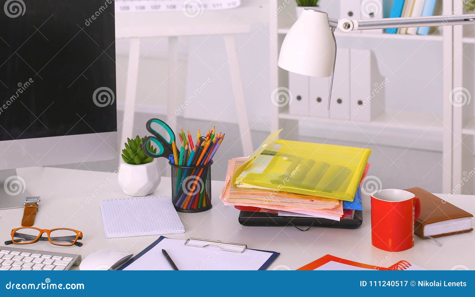 Office Desk a Stack of Computer Paper Reports Work Forms Stock Image ...