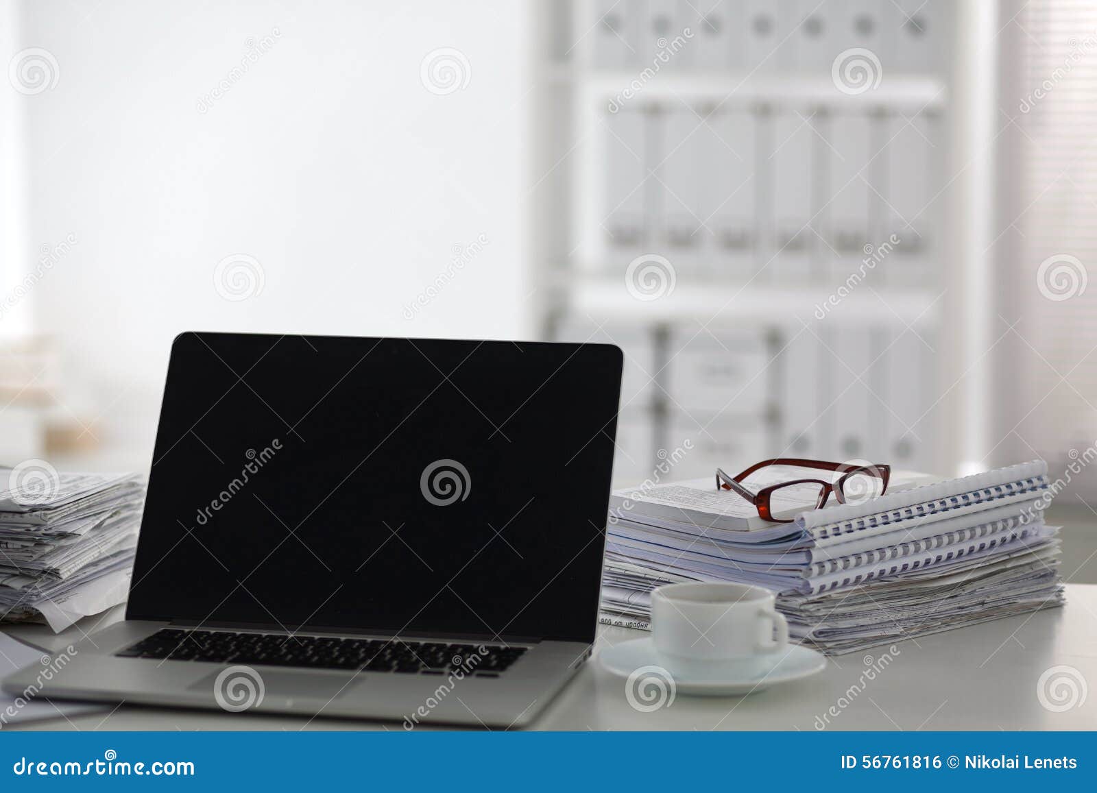 Office Desk a Stack of Computer Paper Reports Work Stock Photo - Image ...
