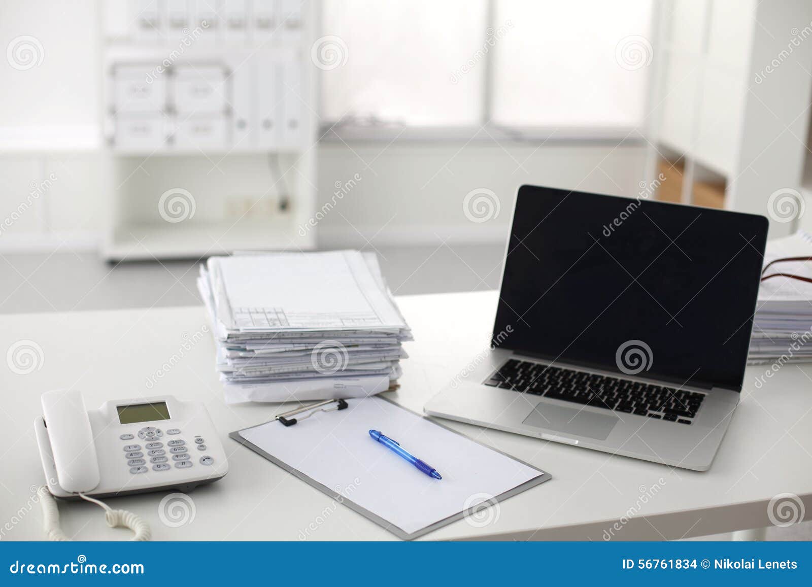 Office Desk a Stack of Computer Paper Reports Work Stock Photo - Image ...