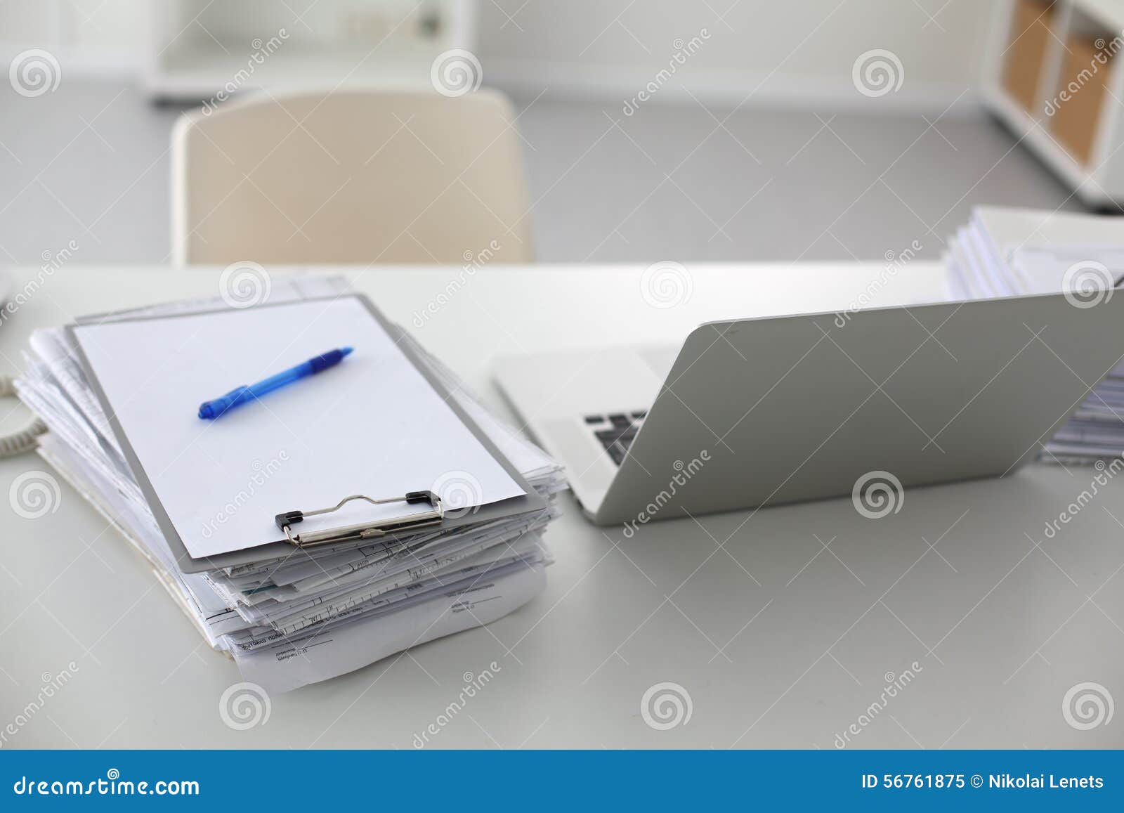 Office Desk a Stack of Computer Paper Reports Work Stock Image - Image ...