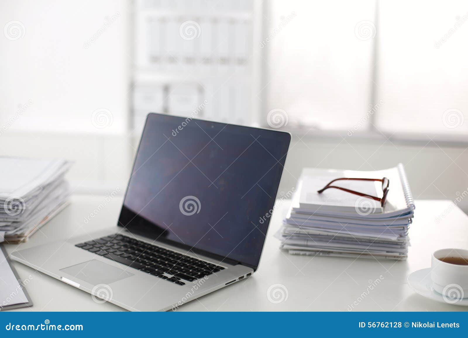 Office Desk a Stack of Computer Paper Reports Work Stock Photo - Image ...