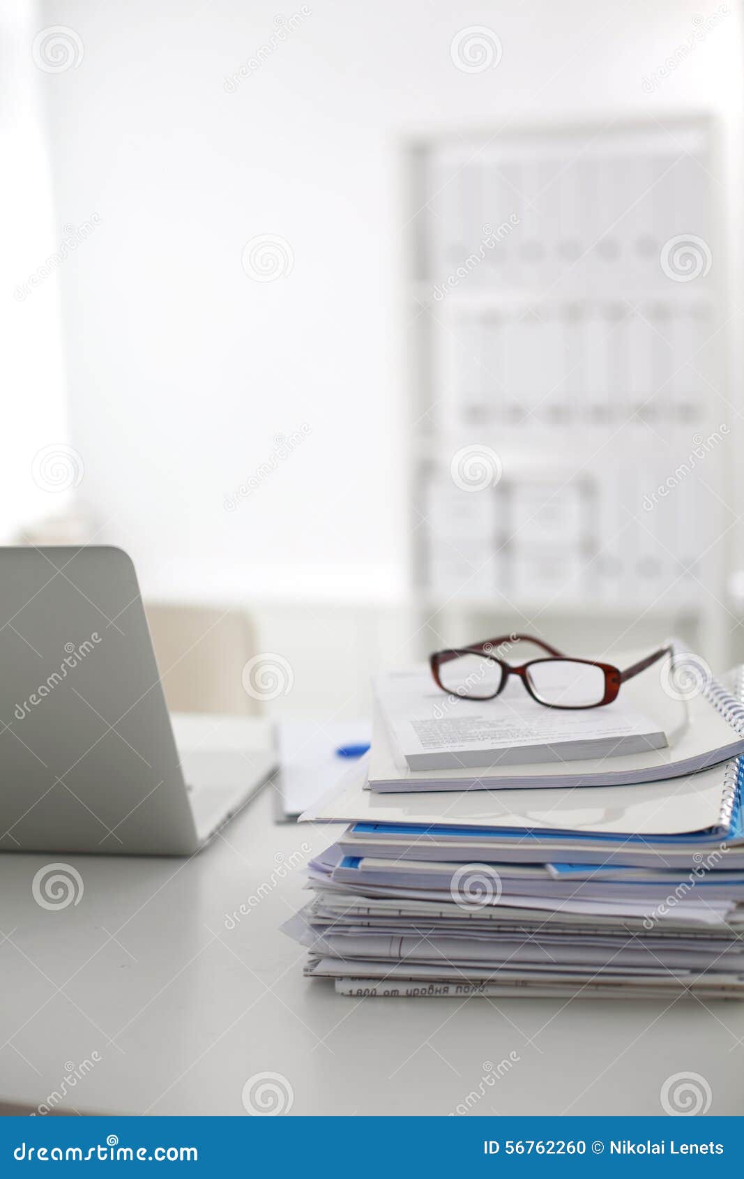 Office Desk a Stack of Computer Paper Reports Work Stock Photo - Image ...