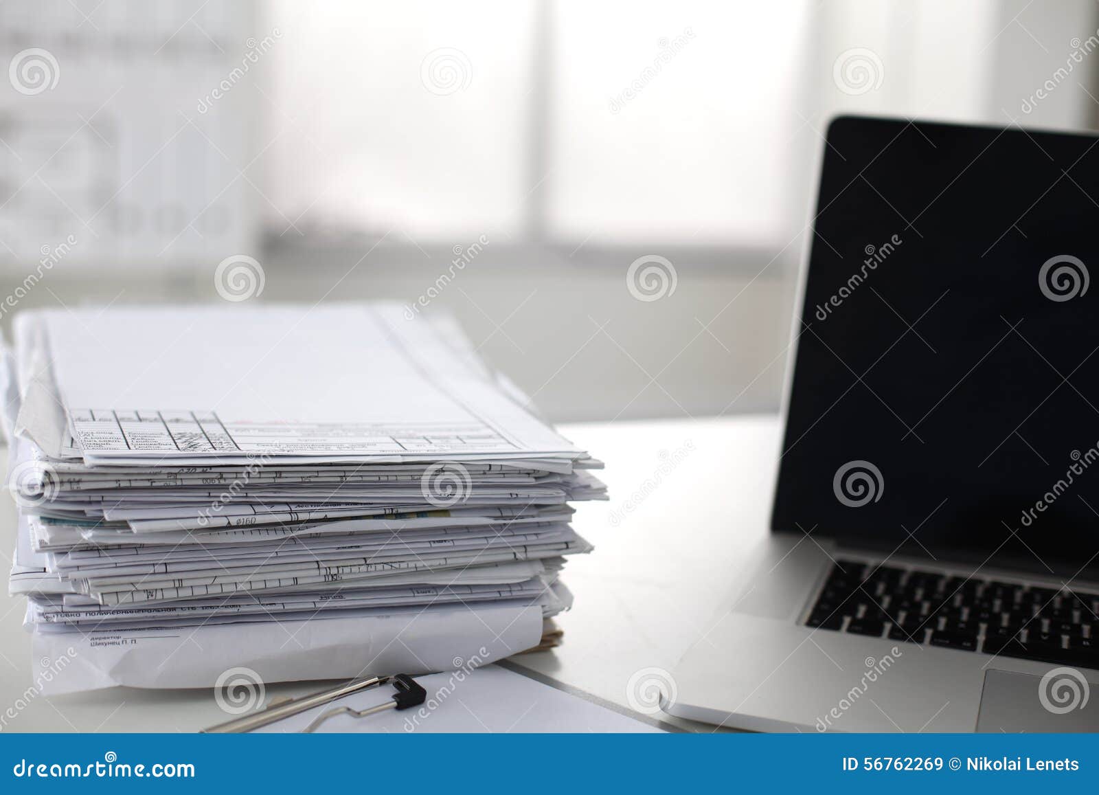 Office Desk a Stack of Computer Paper Reports Work Stock Image - Image ...