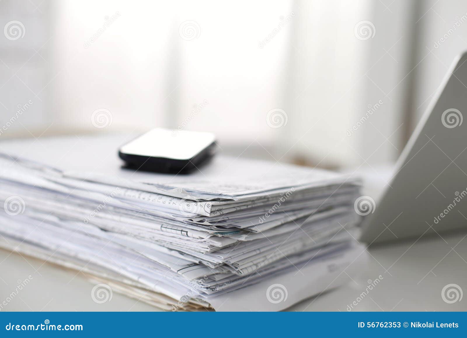 Office Desk a Stack of Computer Paper Reports Work Stock Image - Image ...