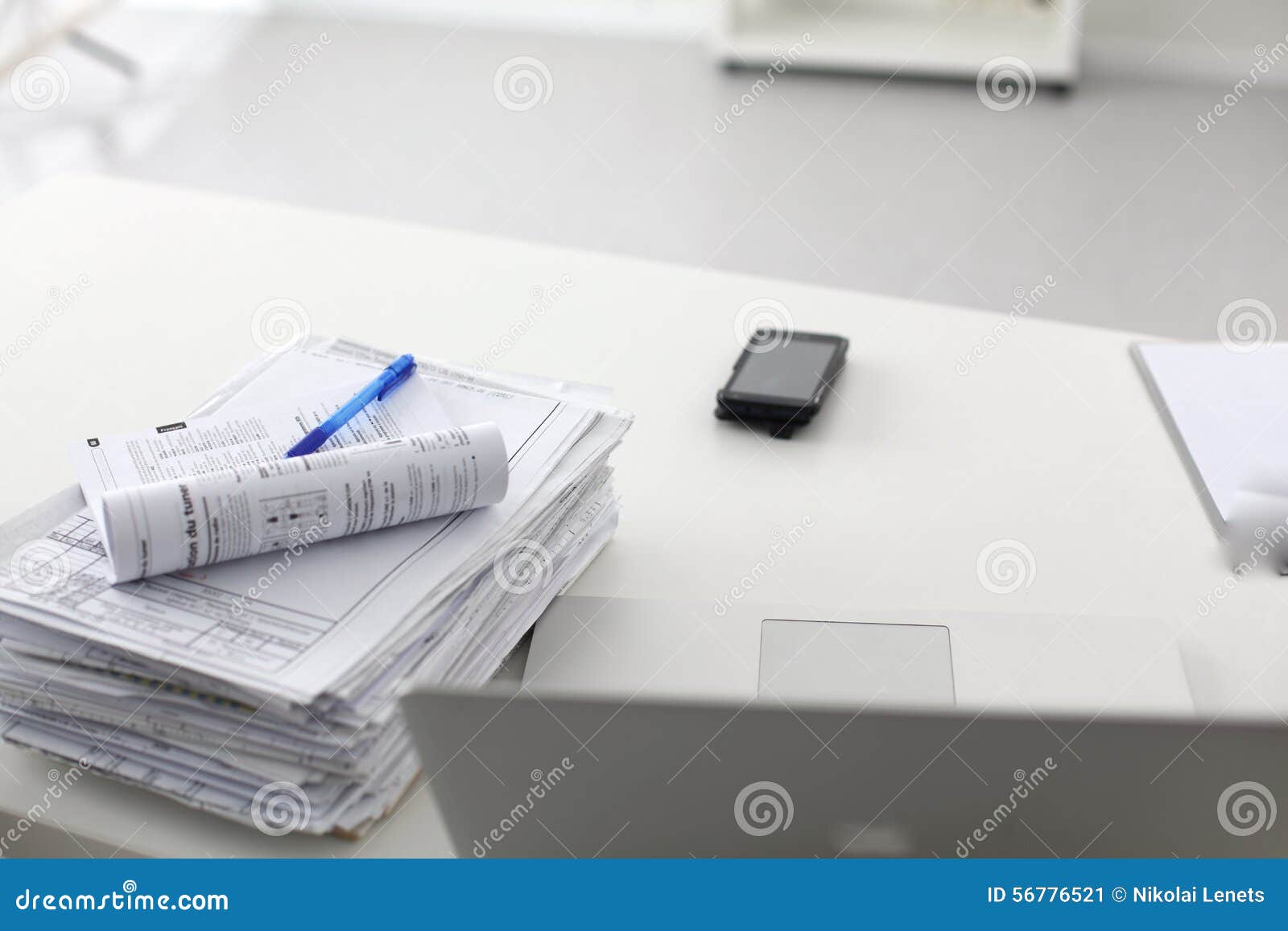 Office Desk a Stack of Computer Paper Reports Work Stock Image - Image ...