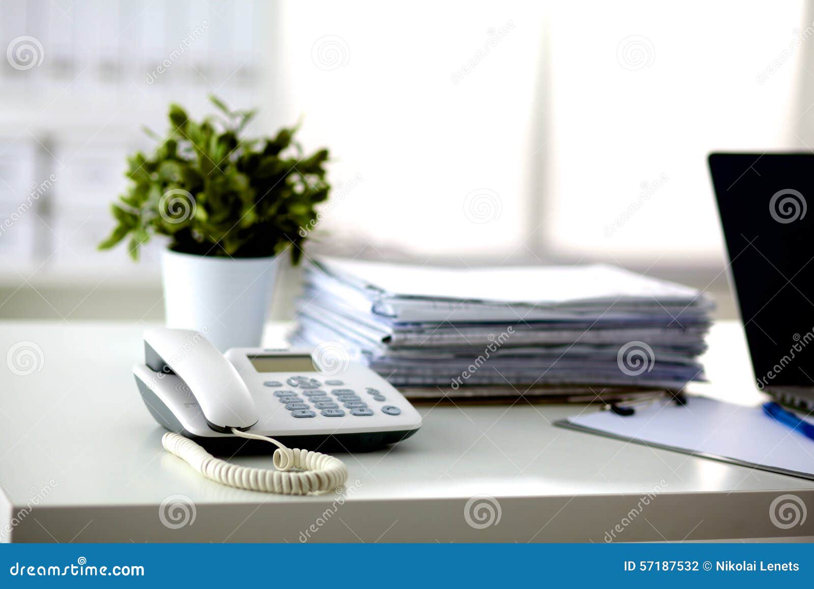 Office Desk a Stack of Computer Paper Reports Work Stock Photo - Image ...