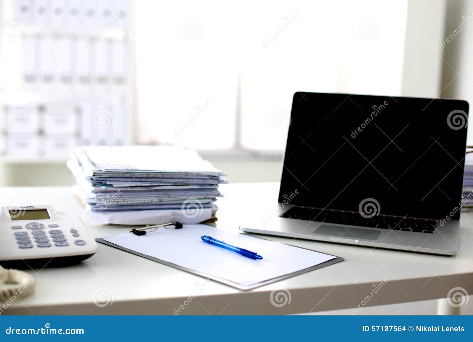 Office Desk a Stack of Computer Paper Reports Work Stock Photo - Image ...