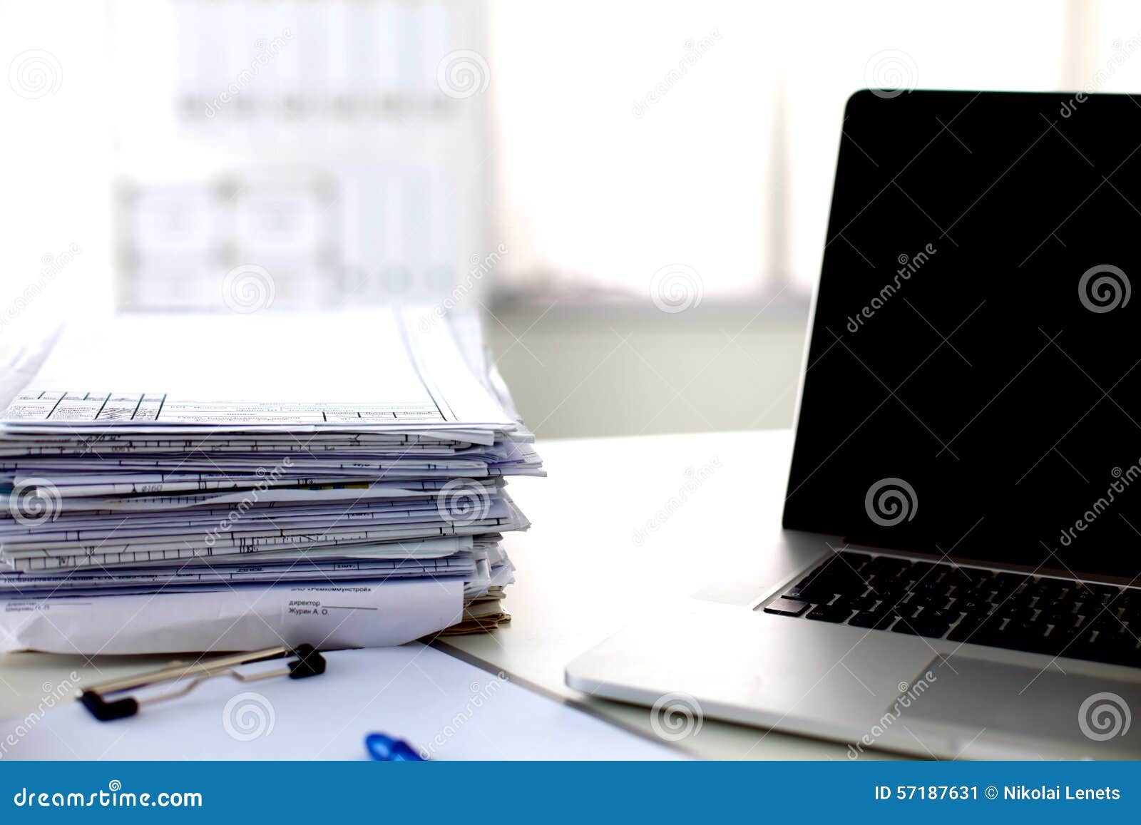 Office Desk a Stack of Computer Paper Reports Work Stock Image - Image ...