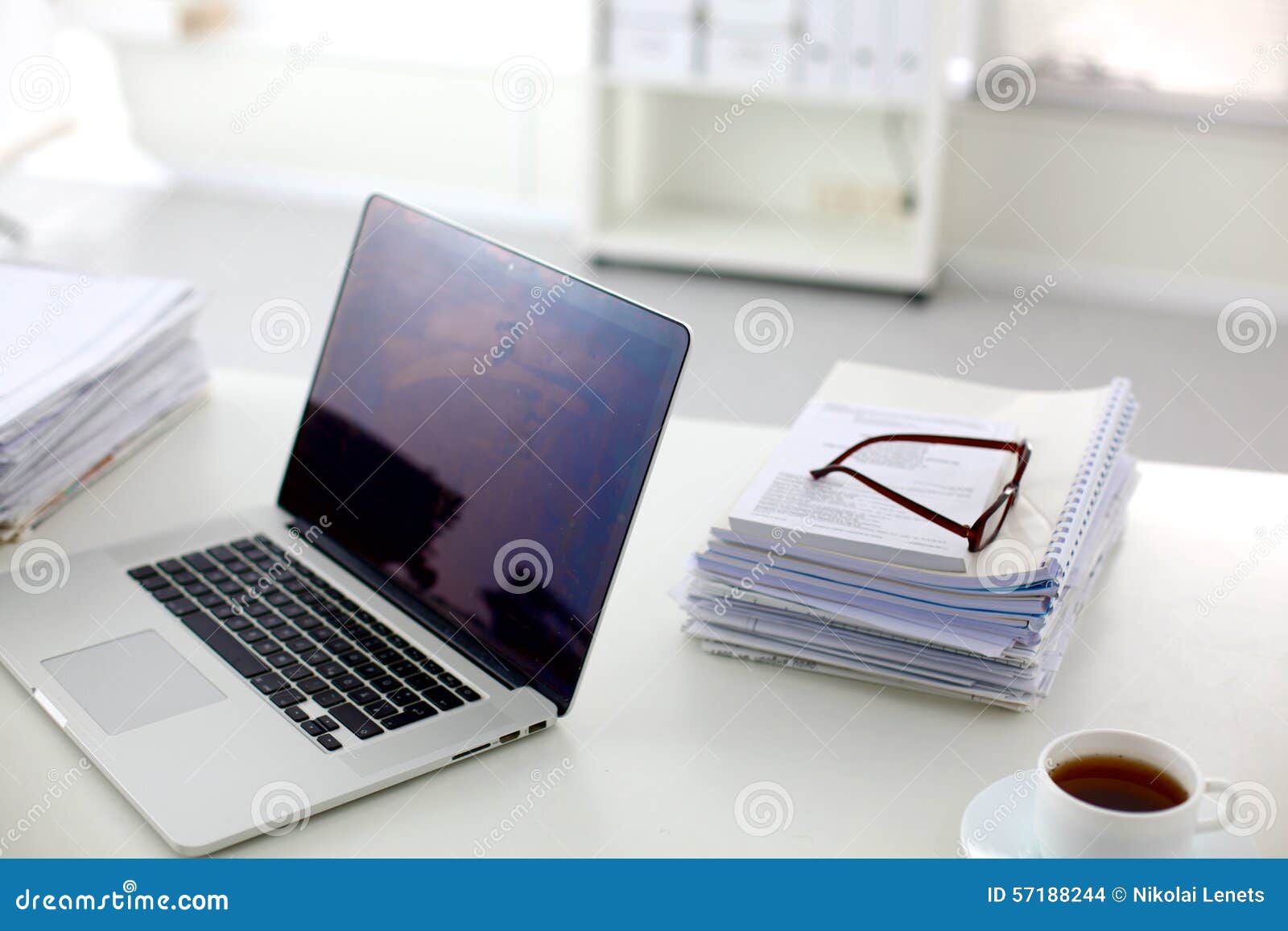 Office Desk a Stack of Computer Paper Reports Work Stock Photo - Image ...