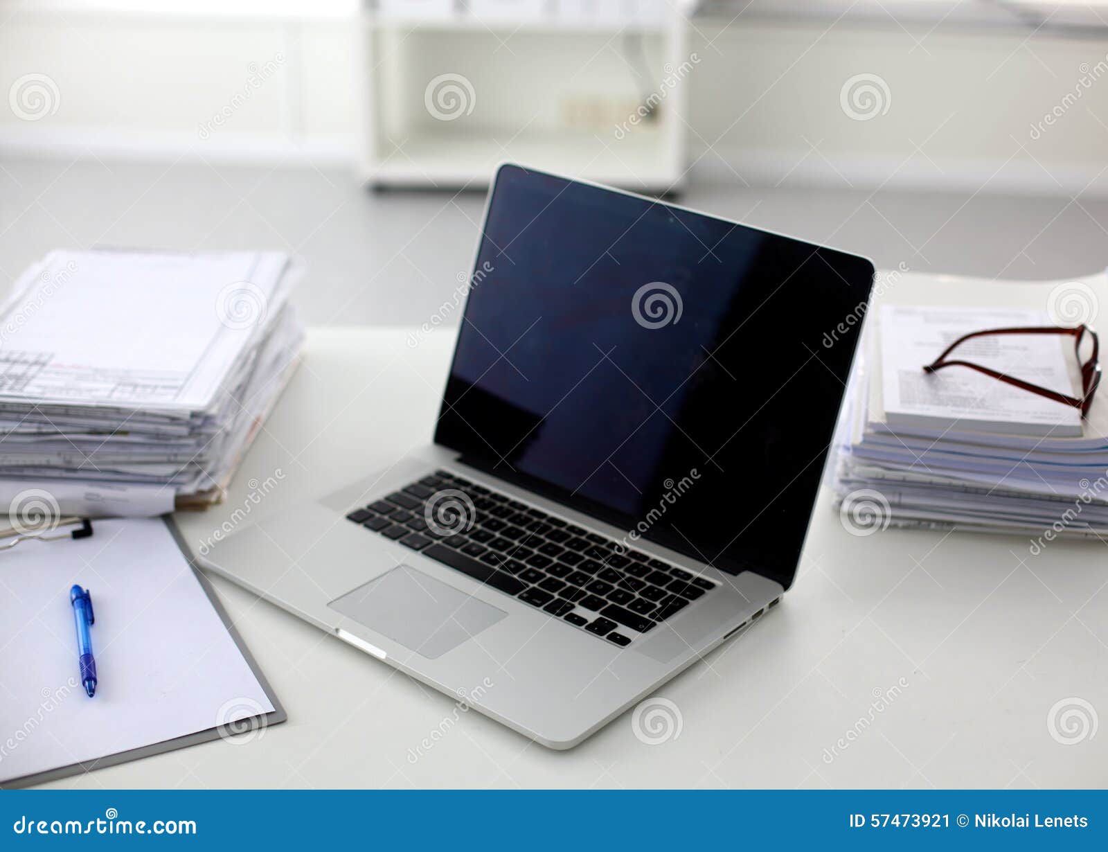 Office Desk a Stack of Computer Paper Reports Work Stock Image - Image ...