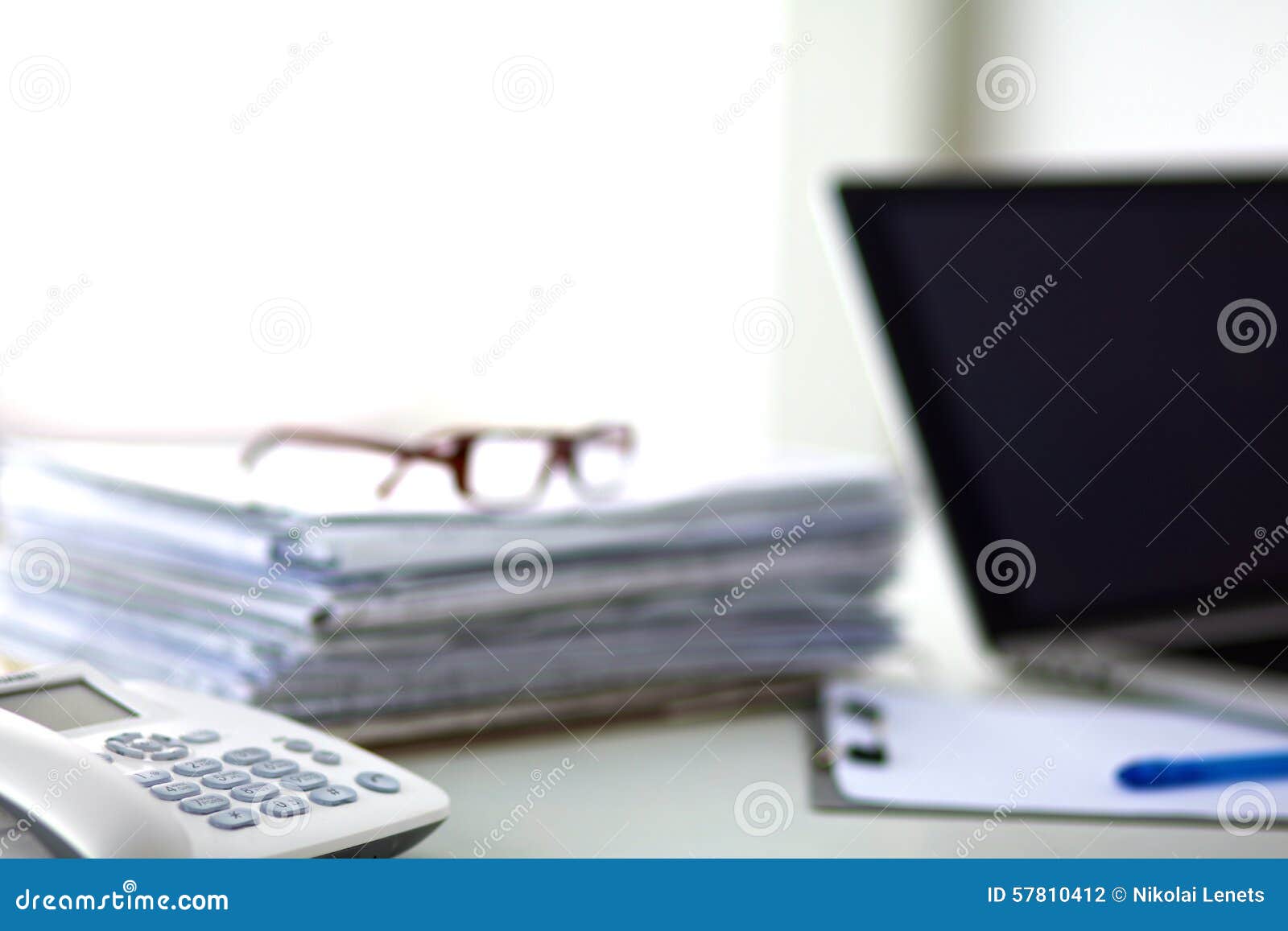 Office Desk a Stack of Computer Paper Reports Work Stock Photo - Image ...
