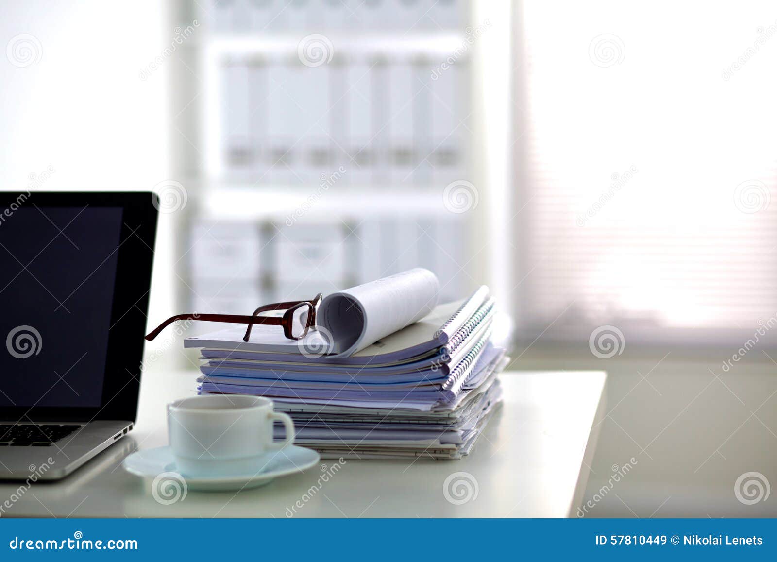 Office Desk a Stack of Computer Paper Reports Work Stock Image - Image ...