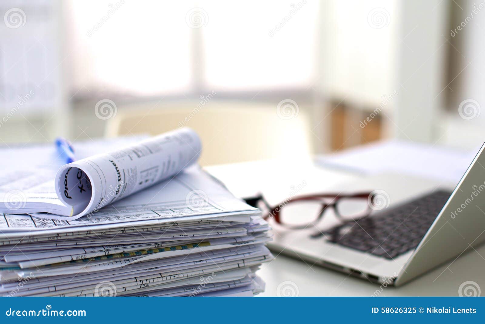 Office Desk a Stack of Computer Paper Reports Work Stock Image - Image ...