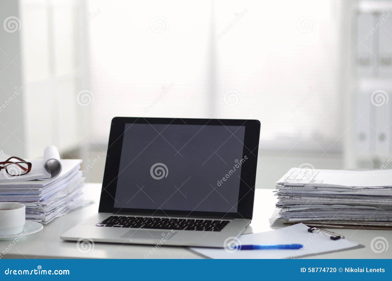 Office Desk a Stack of Computer Paper Reports Work Stock Photo - Image ...