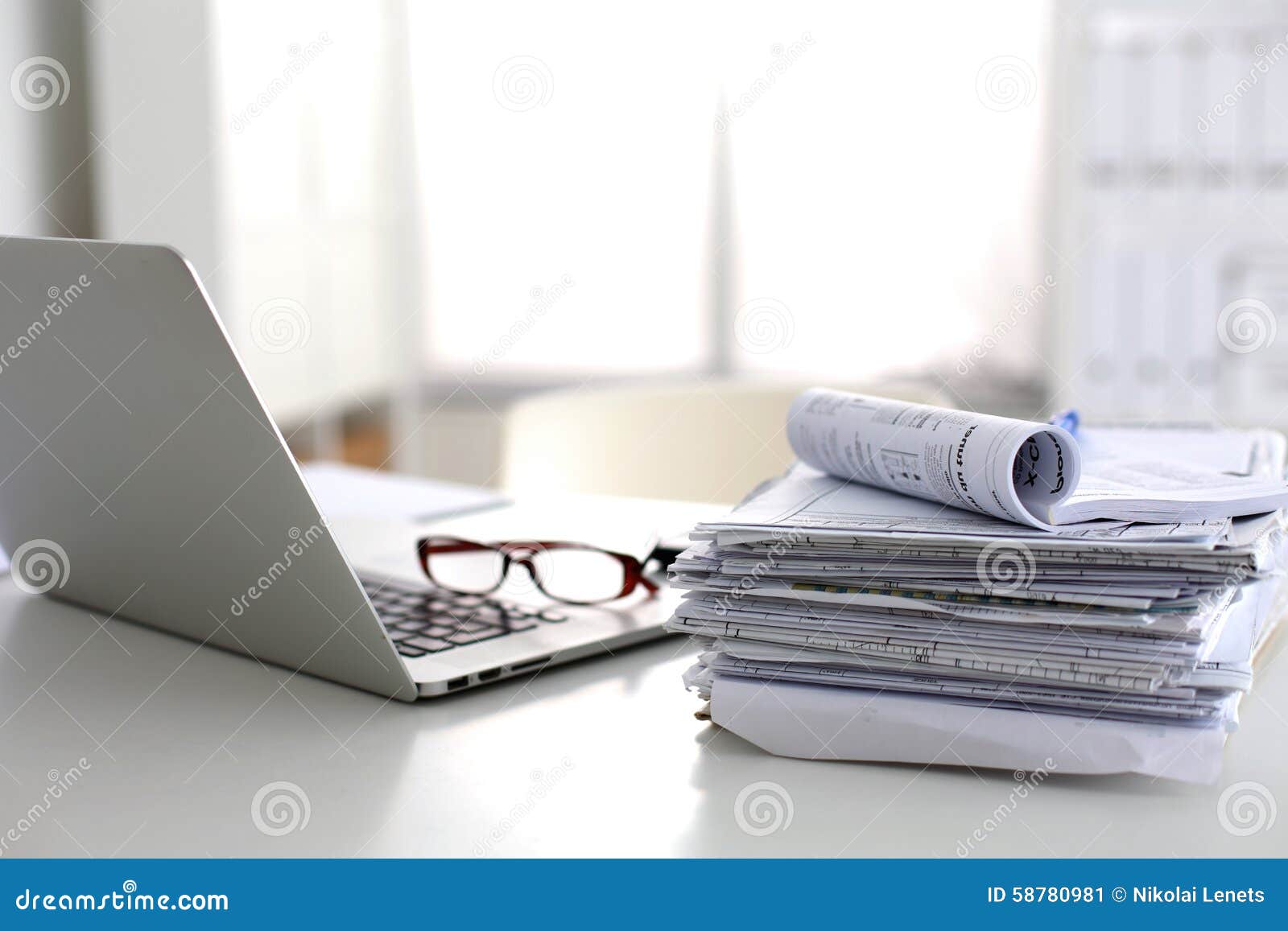 Office Desk a Stack of Computer Paper Reports Work Stock Image - Image ...