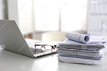 Office Desk a Stack of Computer Paper Reports Work Stock Image - Image ...