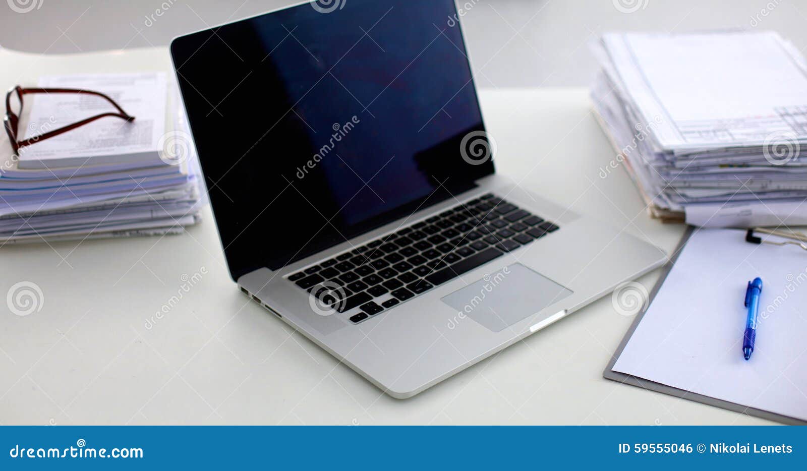 Office Desk a Stack of Computer Paper Reports Work Stock Photo - Image ...