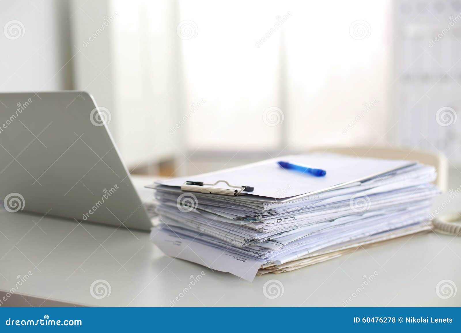 Office Desk a Stack of Computer Paper Reports Work Stock Photo - Image ...