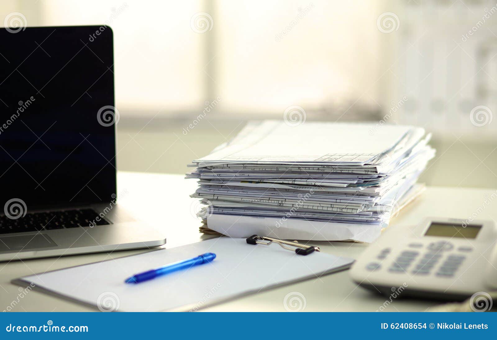 Office Desk a Stack of Computer Paper Reports Work Stock Photo - Image ...