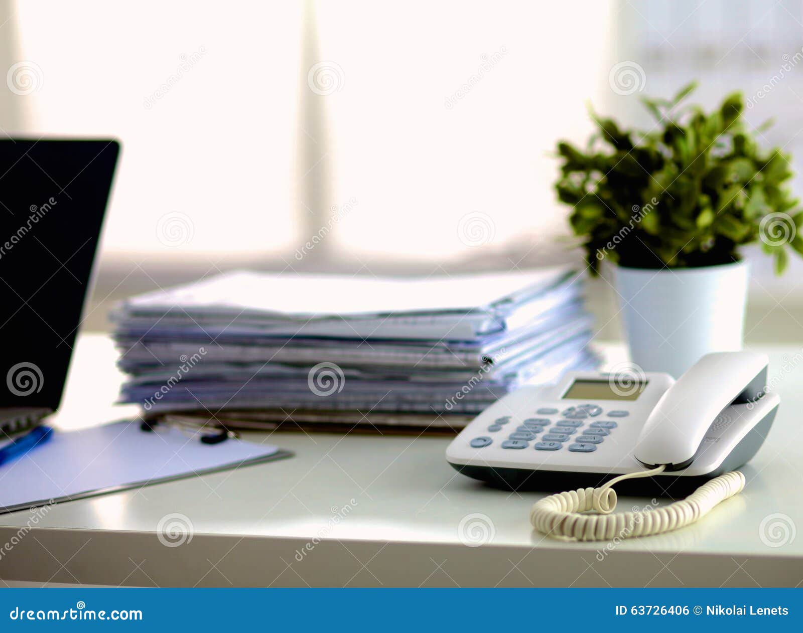 Office Desk a Stack of Computer Paper Reports Work Stock Photo - Image ...
