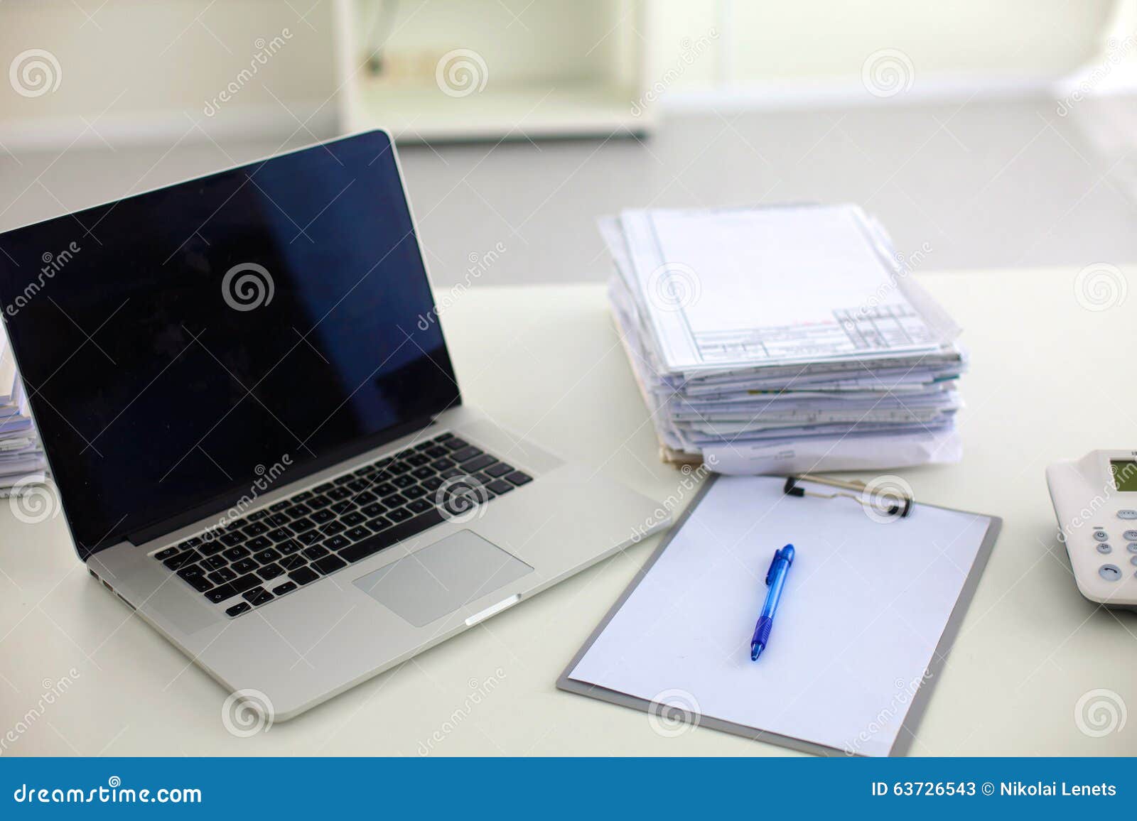 Office Desk a Stack of Computer Paper Reports Work Stock Image - Image ...