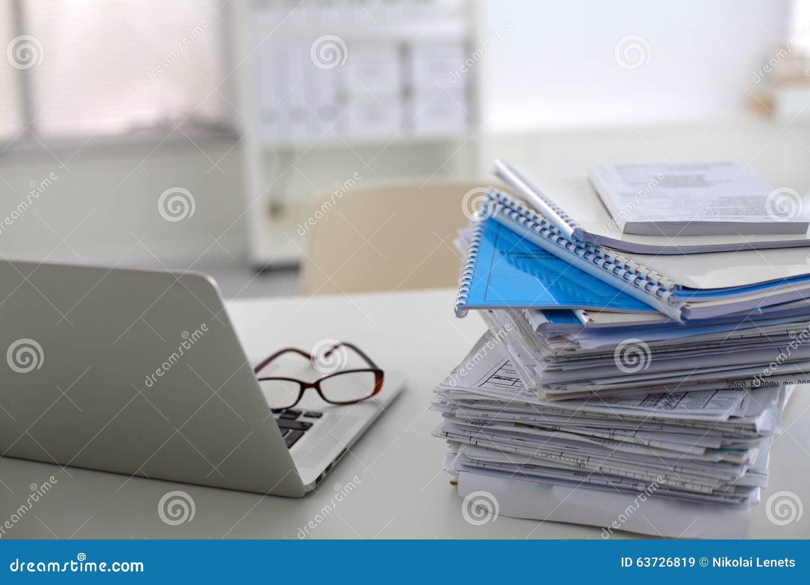 Office Desk a Stack of Computer Paper Reports Work Stock Image - Image ...