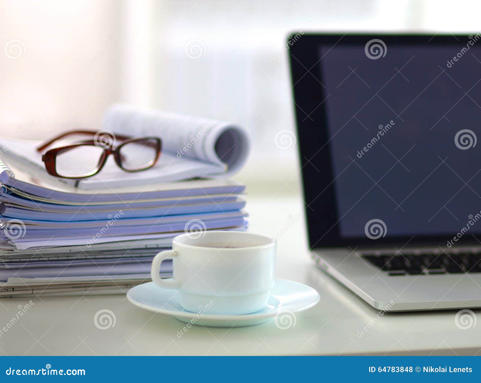 Office Desk a Stack of Computer Paper Reports Work Stock Photo - Image ...