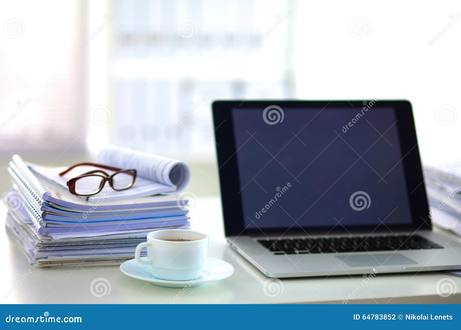 Office Desk a Stack of Computer Paper Reports Work Stock Photo - Image ...