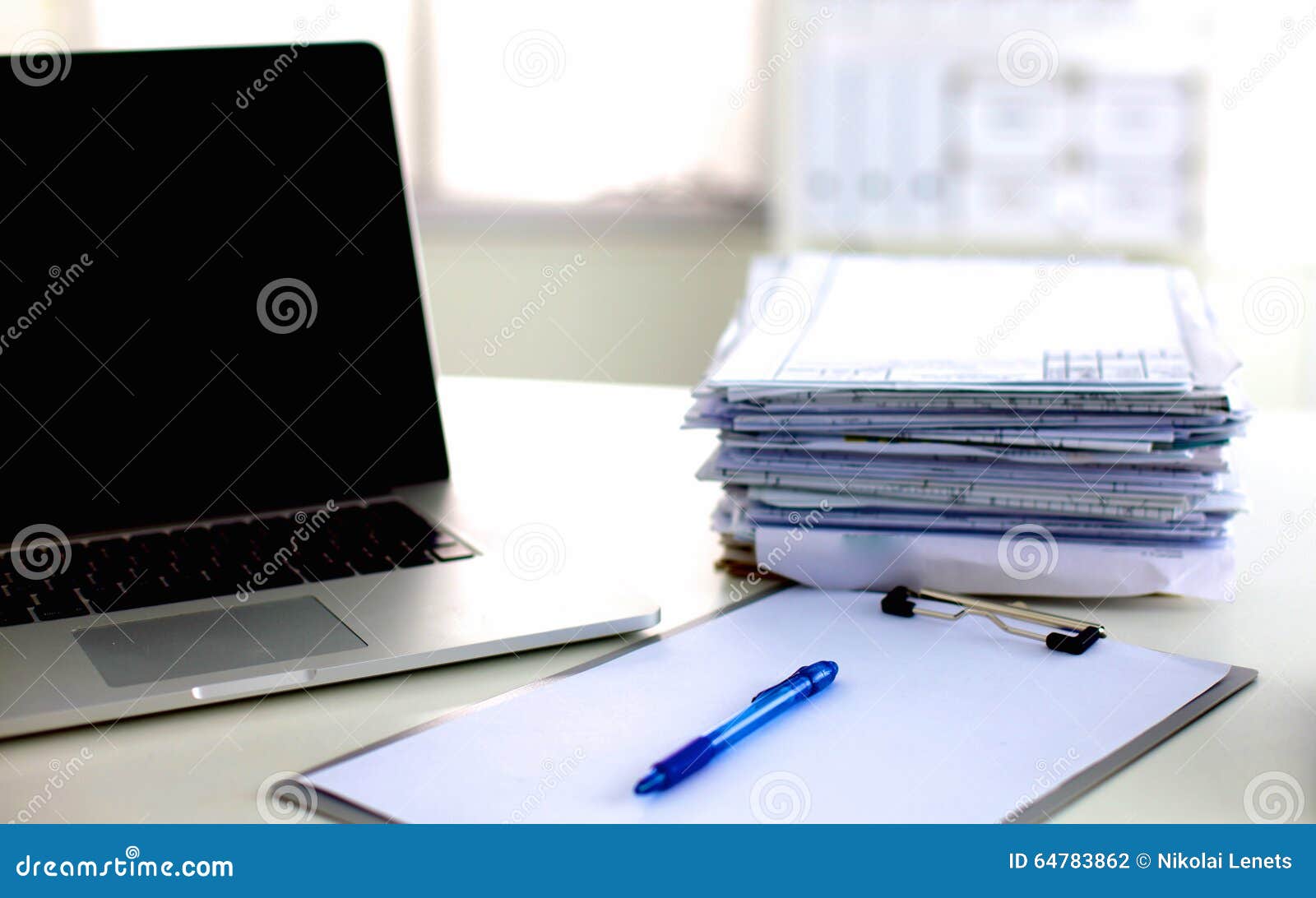 Office Desk a Stack of Computer Paper Reports Work Stock Photo - Image ...